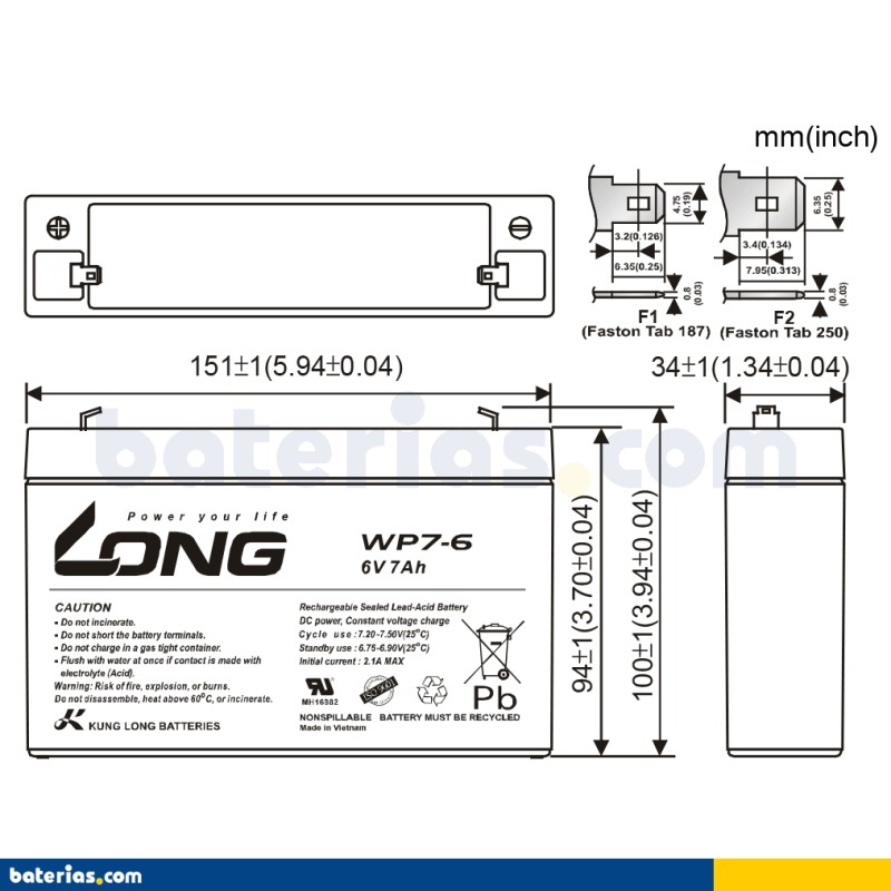 Long WP7-6. device battery Long 7Ah 6V
