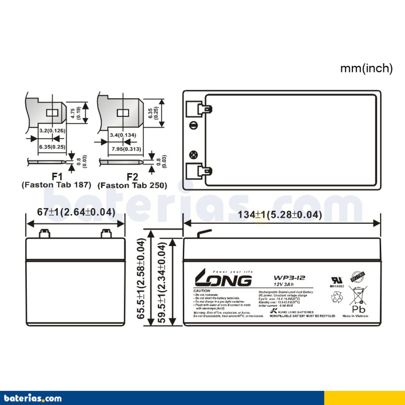 Long WP3-12. device battery Long 3Ah 12V