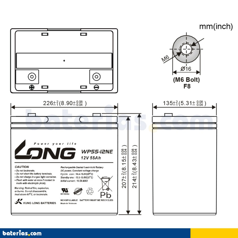 Long WP55-12NE. Wheelchair battery Long 55Ah 12V