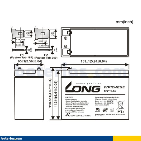 Long WP10-12SE. Wheelchair battery Long 10Ah 12V
