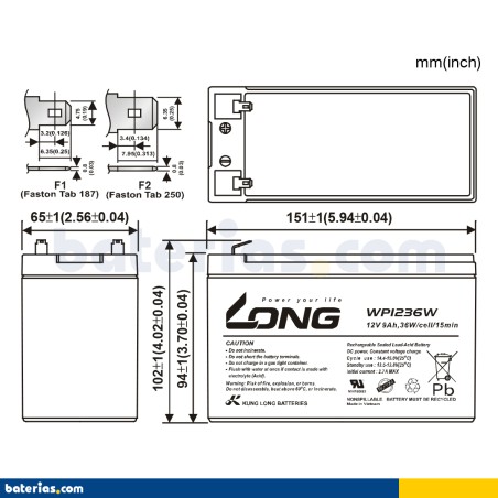 Long WP1236W. battery for electronic devices Long 9Ah 12V