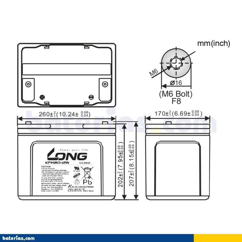 Long KPH80-12N stationary UPS battery 12V 80Ah AGM | baterias.com