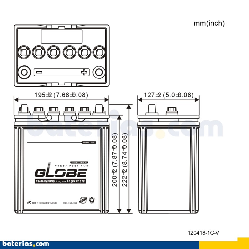 Long 34B19L. Car battery Long 35Ah 12V