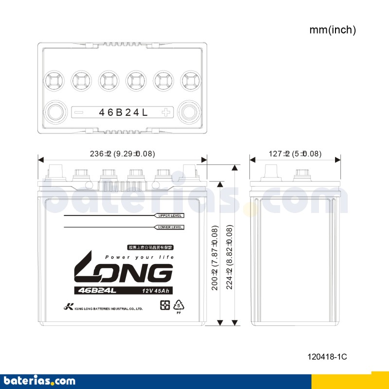 Long 46B24L. Car battery Long 45Ah 12V
