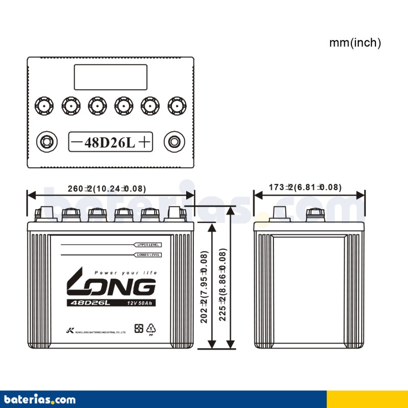 Long 48D26L. Batería de coche Long 50Ah 12V