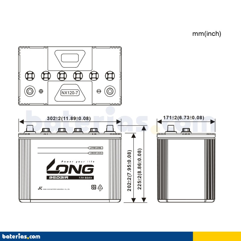 Long 95D31R. Car battery Long 80Ah 12V