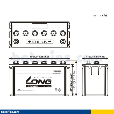 Long 95E41R. Car battery Long 100Ah 12V