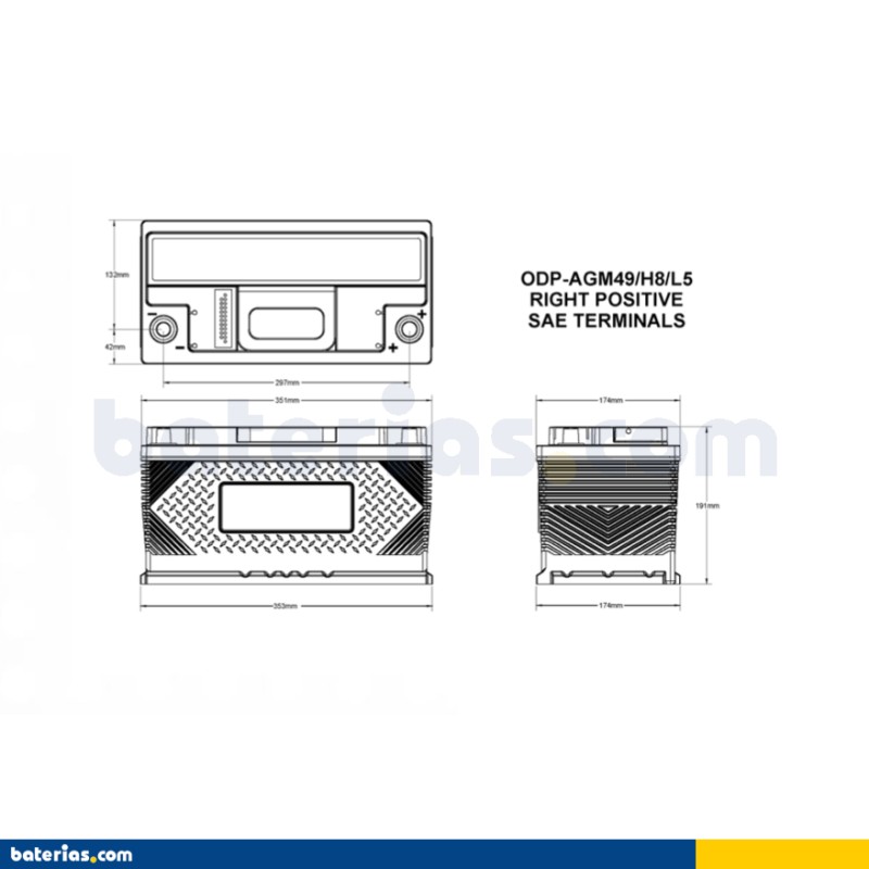 Odyssey 49-950 (LN5-H8) ODP-AGM49-H8-L5. Battery for vehicle starters ...