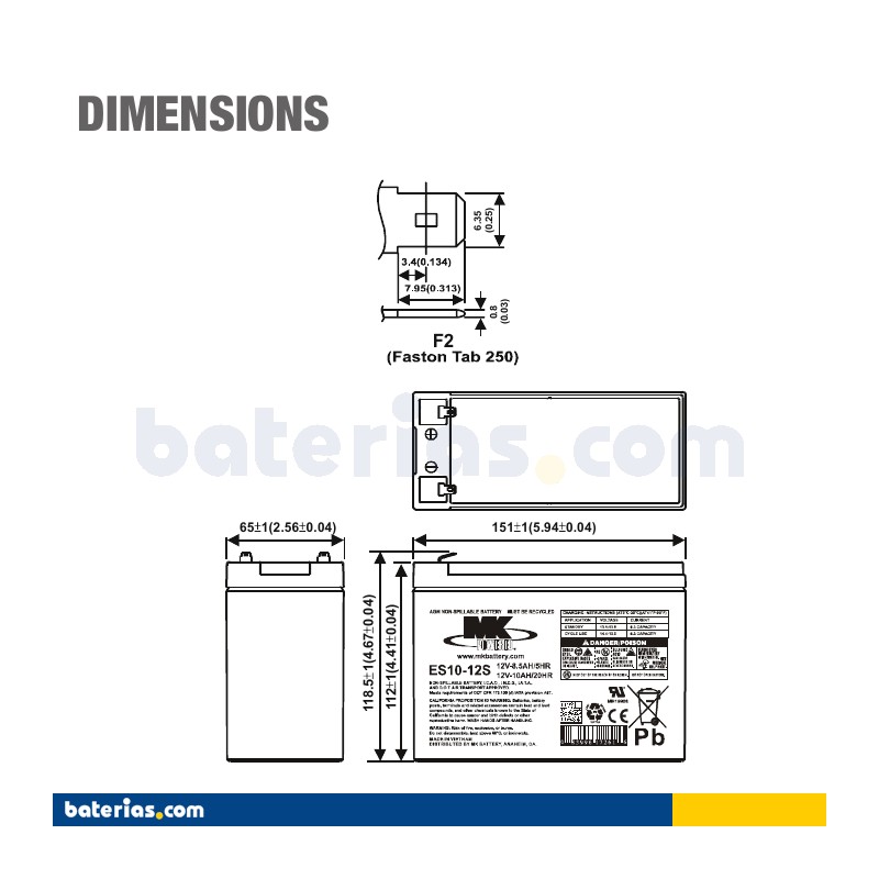 MK ES10-12S. Wheelchair battery MK 10Ah 12V