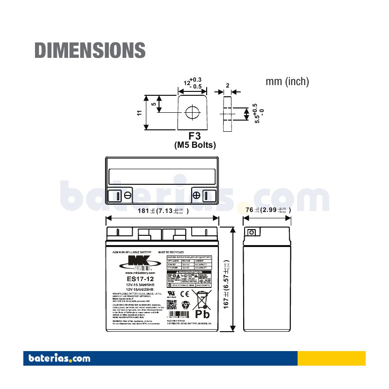 MK ES17-12. Wheelchair battery MK 18Ah 12V