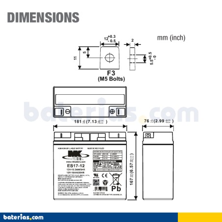 MK ES17-12. Wheelchair battery MK 18Ah 12V