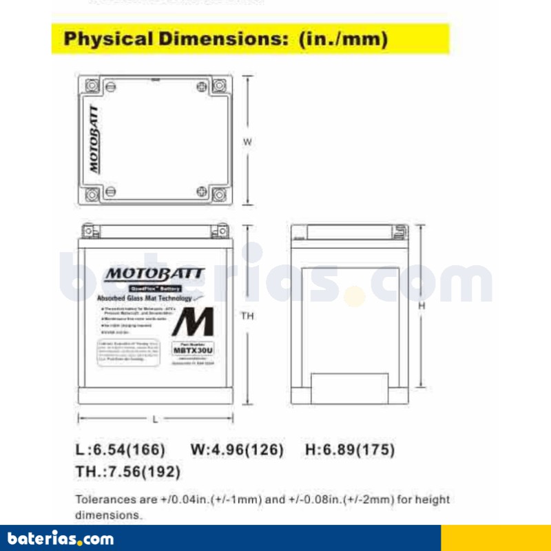 Motobatt Y60N24L,YB30CLB,53030 MBTX30U. Motorcycle battery Motobatt ...