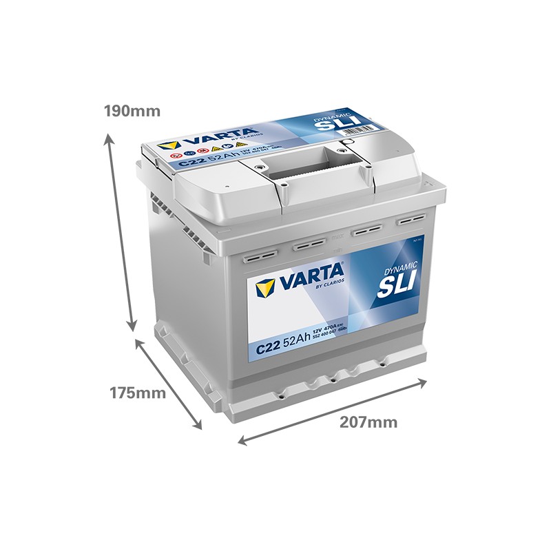 Car battery Varta C22 12V 52Ah 470A | baterias.com